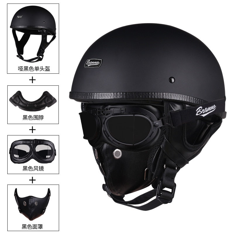 BRAMMO Skull Cap Motorcycle Helmet Vintage Half Face Helmet Motorbike ...