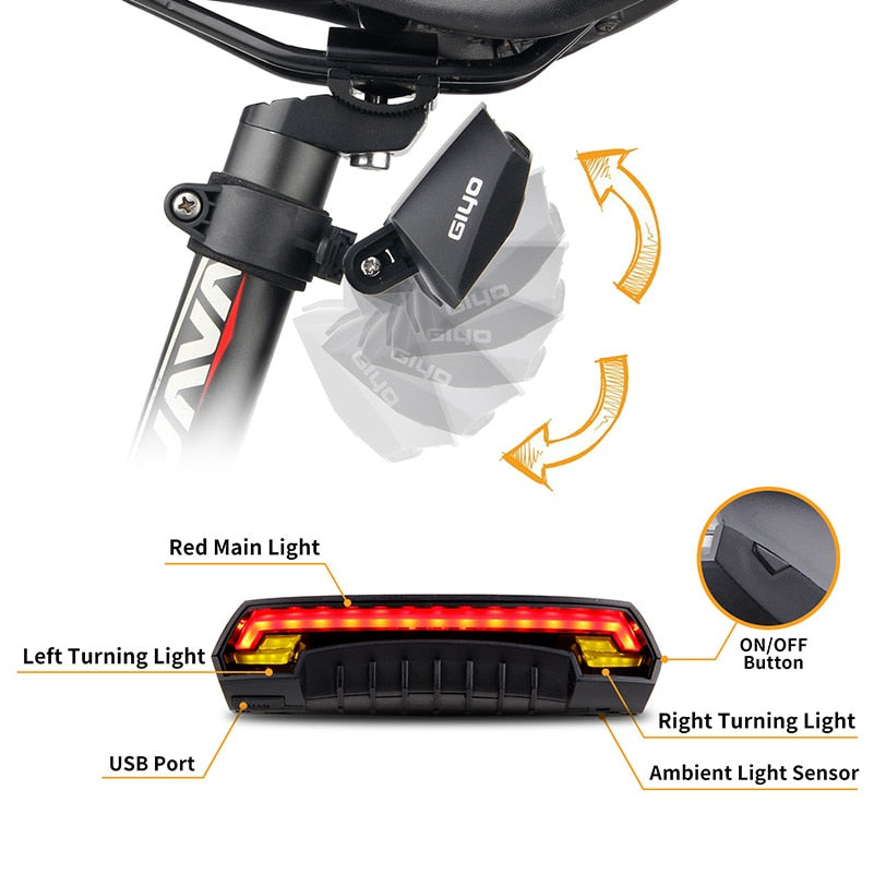 GIYO Laser Bike Taillight USB Rechargeable LED Cycling Rear Light Lamp ...