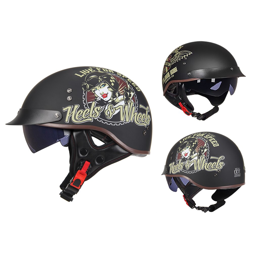 GXT Retro Motorcycle Helmet Vintage Moto Helmet Open Face Scooter Bike ...