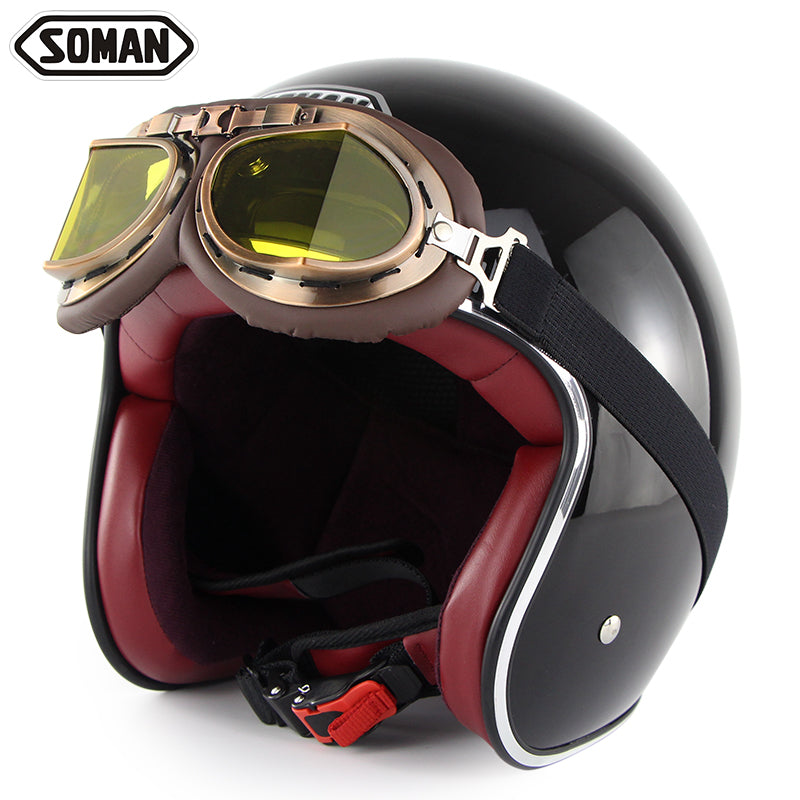 Motorcycle Helmet Retro Half Helmets with Goggles Chopper Vintage Open ...