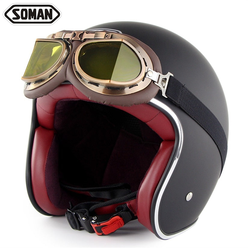 Motorcycle Helmet Retro Half Helmets with Goggles Chopper Vintage Open ...
