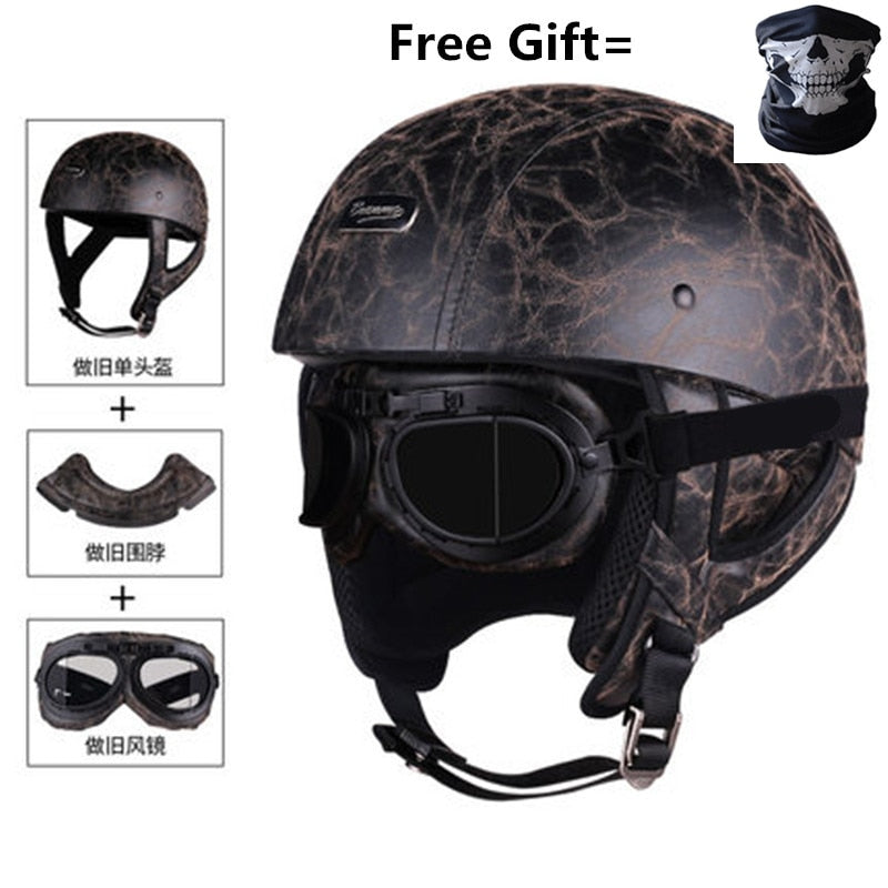 Skull Cap Motorcycle Helmet Vintage Half Face Helmet Retro German Styl ...